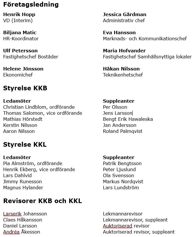 Styrelse och ledning - KKB Fastigheter AB